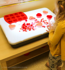 preschool Valentines theme light table