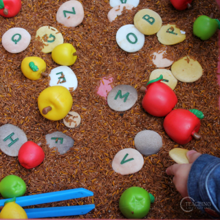 Easy Apple Sensory Table that Also Builds Fine Motor Skills