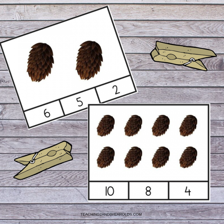 Free Pinecone Count & Clip Printable Cards