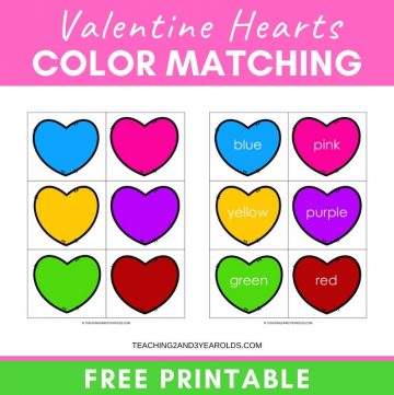 Matching Hearts Valentine Color Sorting Printable