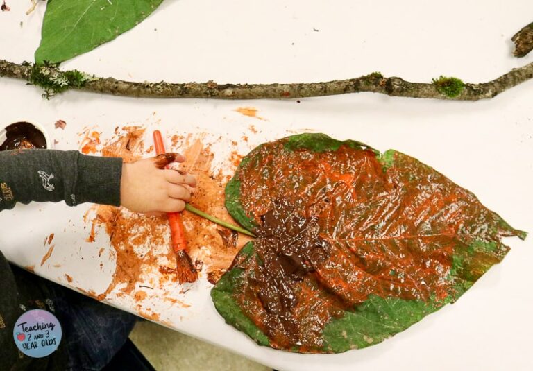 Nature Art for Toddlers Using Leaves and Paint