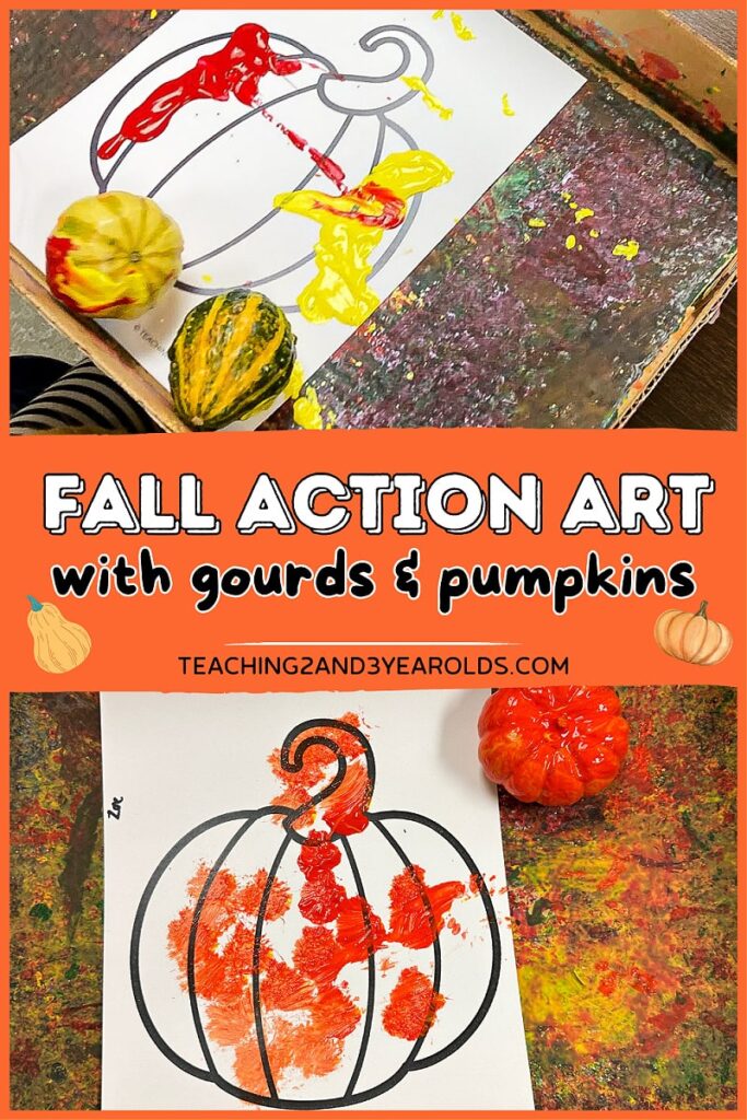 Toddler Fall Action Art With Gourds and Pumpkins