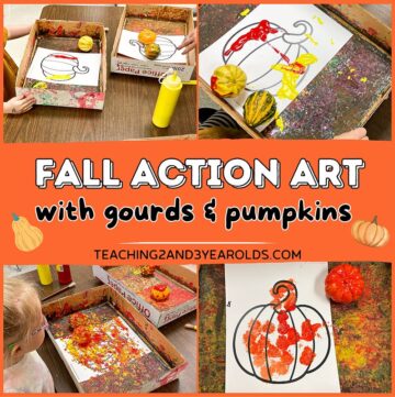 Toddler Fall Action Art With Gourds and Pumpkins